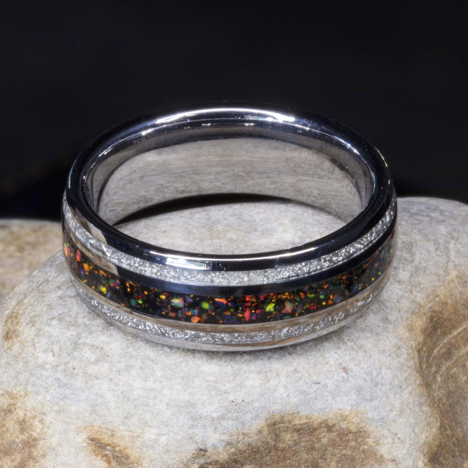 PCH Jewelers 8mm Tungsten Ring Created-Opal Imitated Meteorite Wedding Band 7-13 (13)