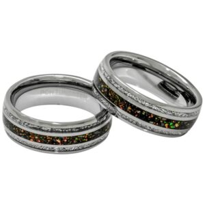 PCH Jewelers 8mm Tungsten Ring Created-Opal Imitated Meteorite Wedding Band 7-13 (13)