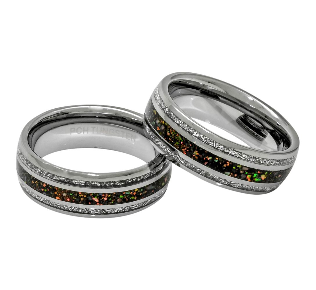 PCH Jewelers 8mm Tungsten Ring Created-Opal Imitated Meteorite Wedding Band 7-13 (13)