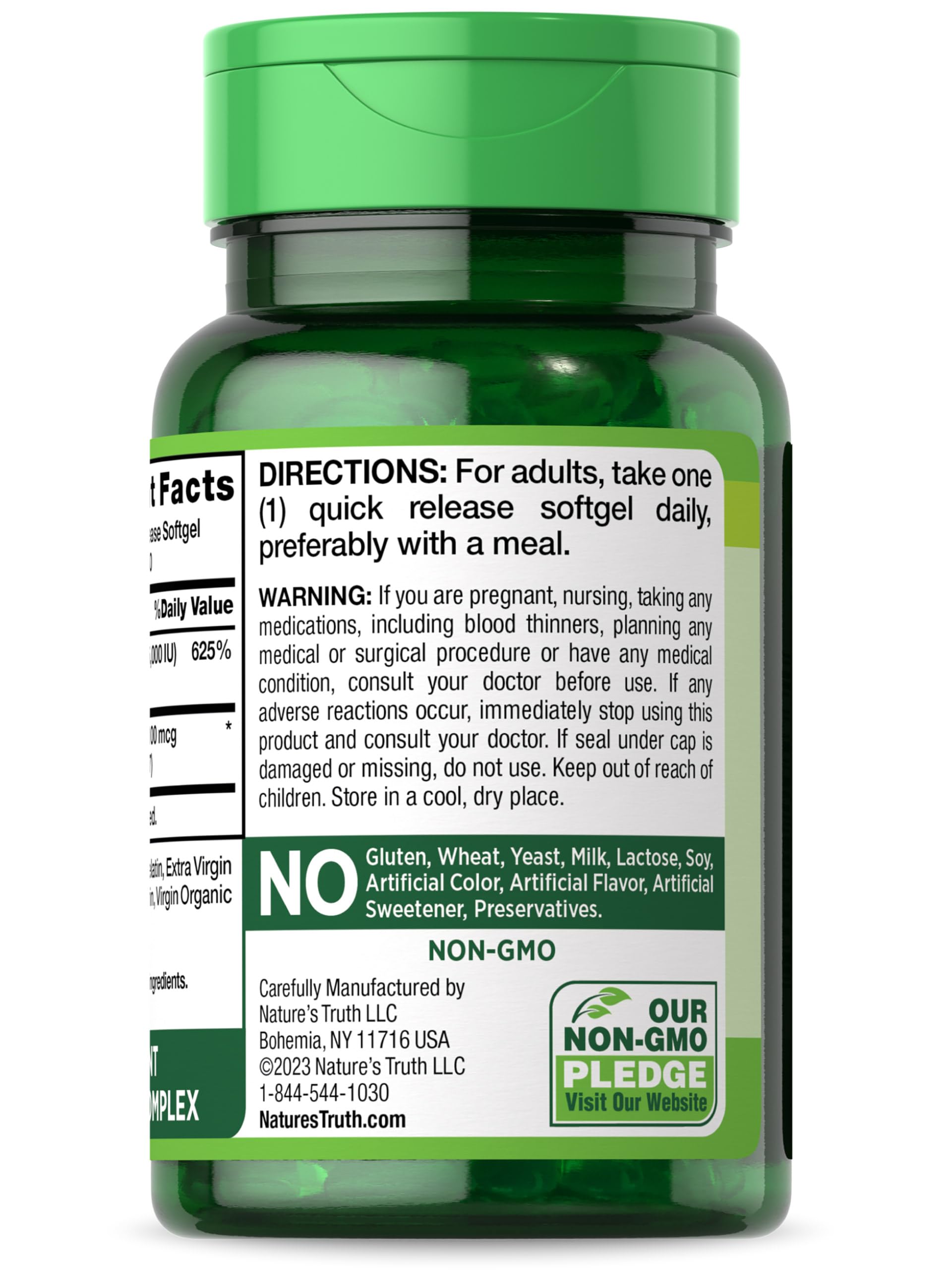 Vitamin K2 MK7 Complex | 100 mcg | 50 Softgels | with Vitamin D3 | Non-GMO & Gluten Free Supplement | by Nature's Truth