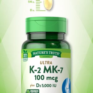 Vitamin K2 MK7 Complex | 100 mcg | 50 Softgels | with Vitamin D3 | Non-GMO & Gluten Free Supplement | by Nature's Truth