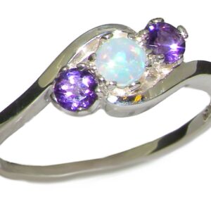 LetsBuyGold 925 Sterling Silver Real Genuine Opal & Amethyst Womens Band Ring - Size 7