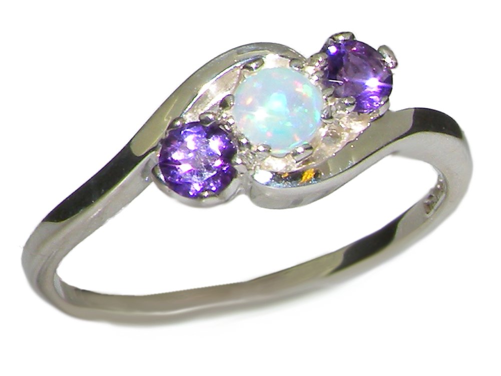 LetsBuyGold 925 Sterling Silver Real Genuine Opal & Amethyst Womens Band Ring - Size 7