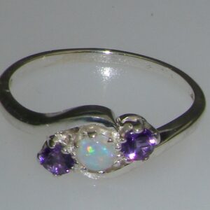 LetsBuyGold 925 Sterling Silver Real Genuine Opal & Amethyst Womens Band Ring - Size 7