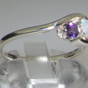 LetsBuyGold 925 Sterling Silver Real Genuine Opal & Amethyst Womens Band Ring - Size 7