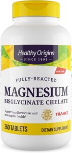 healthy origins magnesium bisglycinate chelate (traacs) - chelated magnesium for brain & heart health - albion magnesium supplement - unbuffered supplements - 360 tablets