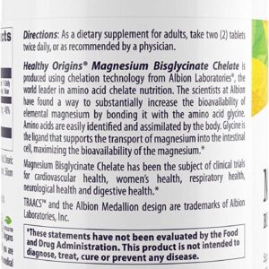 Healthy Origins Magnesium Bisglycinate Chelate (TRAACS) - Chelated Magnesium for Brain & Heart Health - Albion Magnesium Supplement - Unbuffered Supplements - 360 Tablets