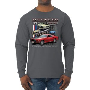 Ford Mustang Classics Untamed American Spirit Cars and Trucks Mens Long Sleeve Shirt, Charcoal, Large