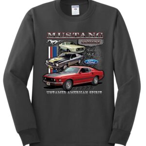 Ford Mustang Classics Untamed American Spirit Cars and Trucks Mens Long Sleeve Shirt, Charcoal, Large