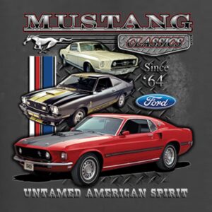 Ford Mustang Classics Untamed American Spirit Cars and Trucks Mens Long Sleeve Shirt, Charcoal, Large