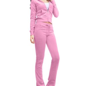 NE PEOPLE Women’s Tracksuit Set – 2 Piece Slim Fit Velour Velvet Casual Zip Up Hoodie Jacket Sweatsuit and Sweatpants NEWTS03 Dustypink S