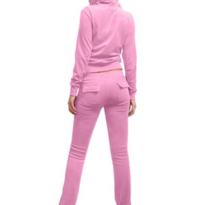 NE PEOPLE Women’s Tracksuit Set – 2 Piece Slim Fit Velour Velvet Casual Zip Up Hoodie Jacket Sweatsuit and Sweatpants NEWTS03 Dustypink S