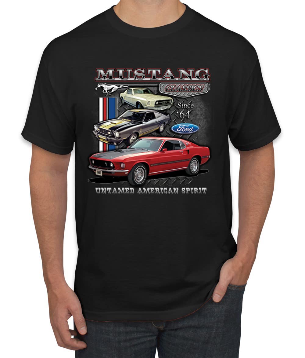 Ford Mustang Classics Untamed American Spirit Cars and Trucks Men's Graphic T-Shirt, Black, Large