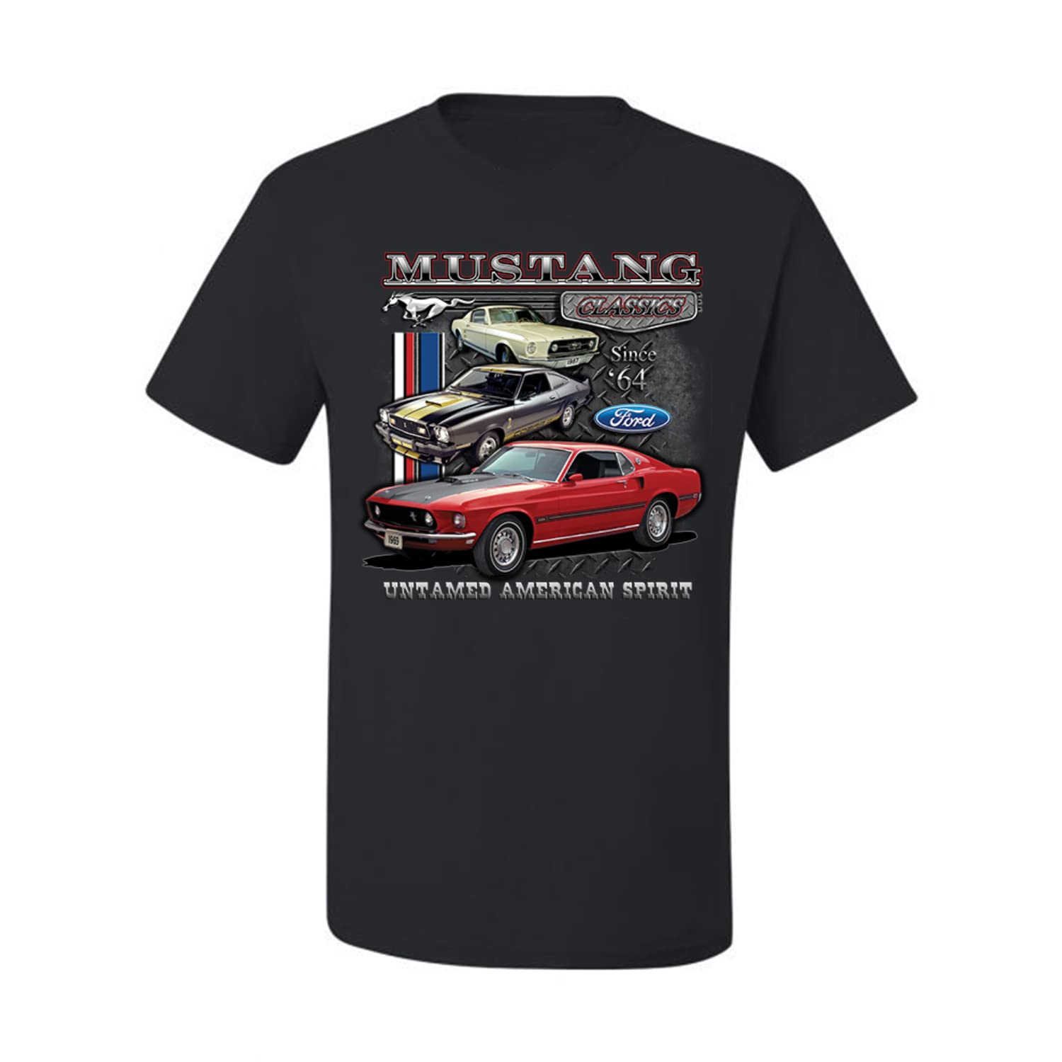 Ford Mustang Classics Untamed American Spirit Cars and Trucks Men's Graphic T-Shirt, Black, Large