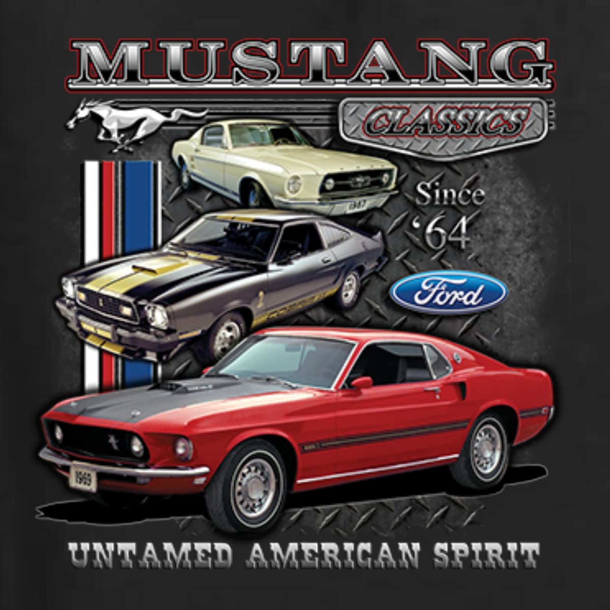 Ford Mustang Classics Untamed American Spirit Cars and Trucks Men's Graphic T-Shirt, Black, Large