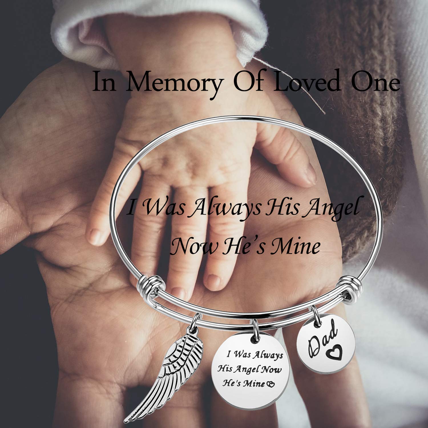 WUSUANED Memorial Bracelet I Was Always His Angel Now He's Mine In Memory Of Loved One Dad Sympathy Gift (In memory of dad bracelet)