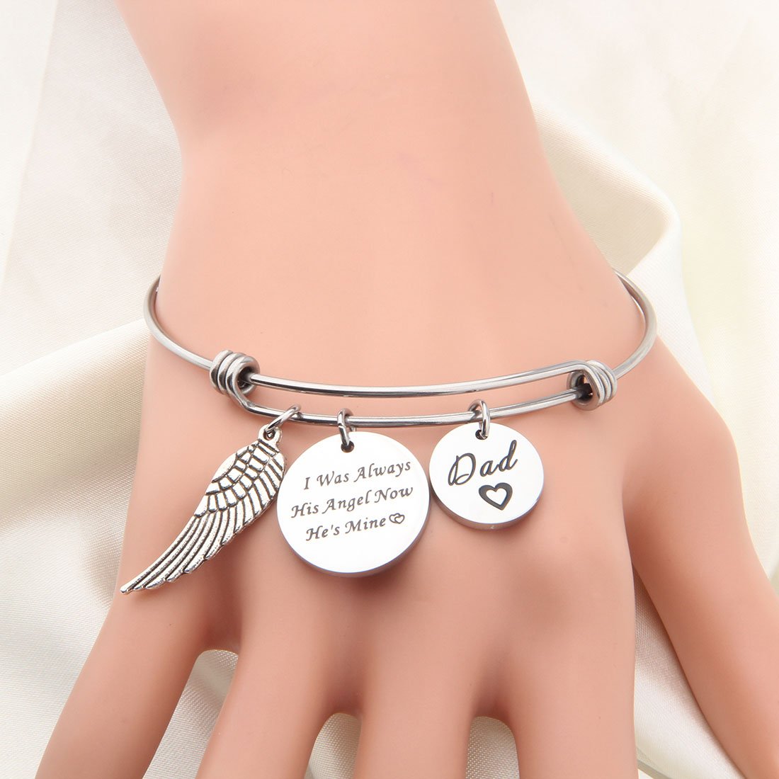 WUSUANED Memorial Bracelet I Was Always His Angel Now He's Mine In Memory Of Loved One Dad Sympathy Gift (In memory of dad bracelet)