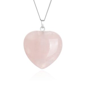 1pc adabele real sterling silver pink rose quartz gemstone large heart drop pendant necklace 18 inch healing crystals chakras stone jewelry gift nk18-17