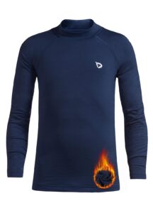 baleaf youth boys compression thermal shirt fleece baselayer long sleeve cold gear mock top baseball football undershirt navy size m