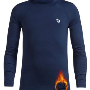 BALEAF Youth Boys Compression Thermal Shirt Fleece Baselayer Long Sleeve Cold Gear Mock Top Baseball Football Undershirt Navy Size M