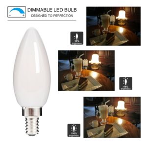 HOLA LED Candelabra Bulb, 40W Equivalent LED Chandelier Bulb, Dimmable LED Lamp Bulb E12 Base, Warm White 2700K LED Filament Bulb Milk White Glass, 4W 400 Lumens 360 Beam Angle, 6 Pack