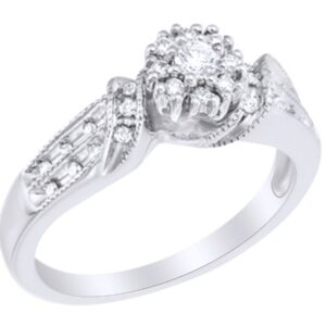 AFFY White Natural Diamond Solitaire Engagement Ring in 14k White Gold (0.25 Cttw) Ring Size - 14