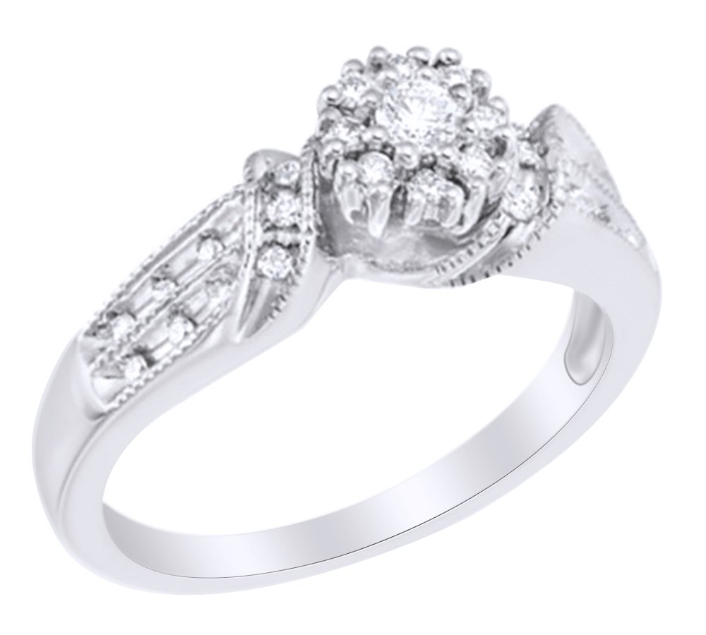 AFFY White Natural Diamond Solitaire Engagement Ring in 14k White Gold (0.25 Cttw) Ring Size - 14