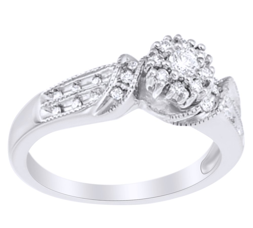 AFFY White Natural Diamond Solitaire Engagement Ring in 14k White Gold (0.25 Cttw) Ring Size - 14