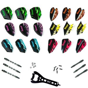 ignatgames dart flights and accessories – comprehensive darts accessories kit with different darts flights and flights protectors, shafts, rubber o’rings and versatile darts tool