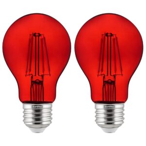 sunlite led colored filament a19 light bulb, 4.5 watts, medium e26 base, 120 volts, transparent red, dimmable, 320 degree beam angle, ul listed, 2 count