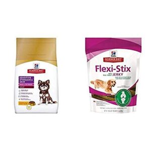 hill's science diet adult small & toy breed sensitive stomach & skin chicken meal & barley recipe dry dog food (4 pound bag) and flexi-stix jerky with real turkey dog treats (7.1 ounce bag)