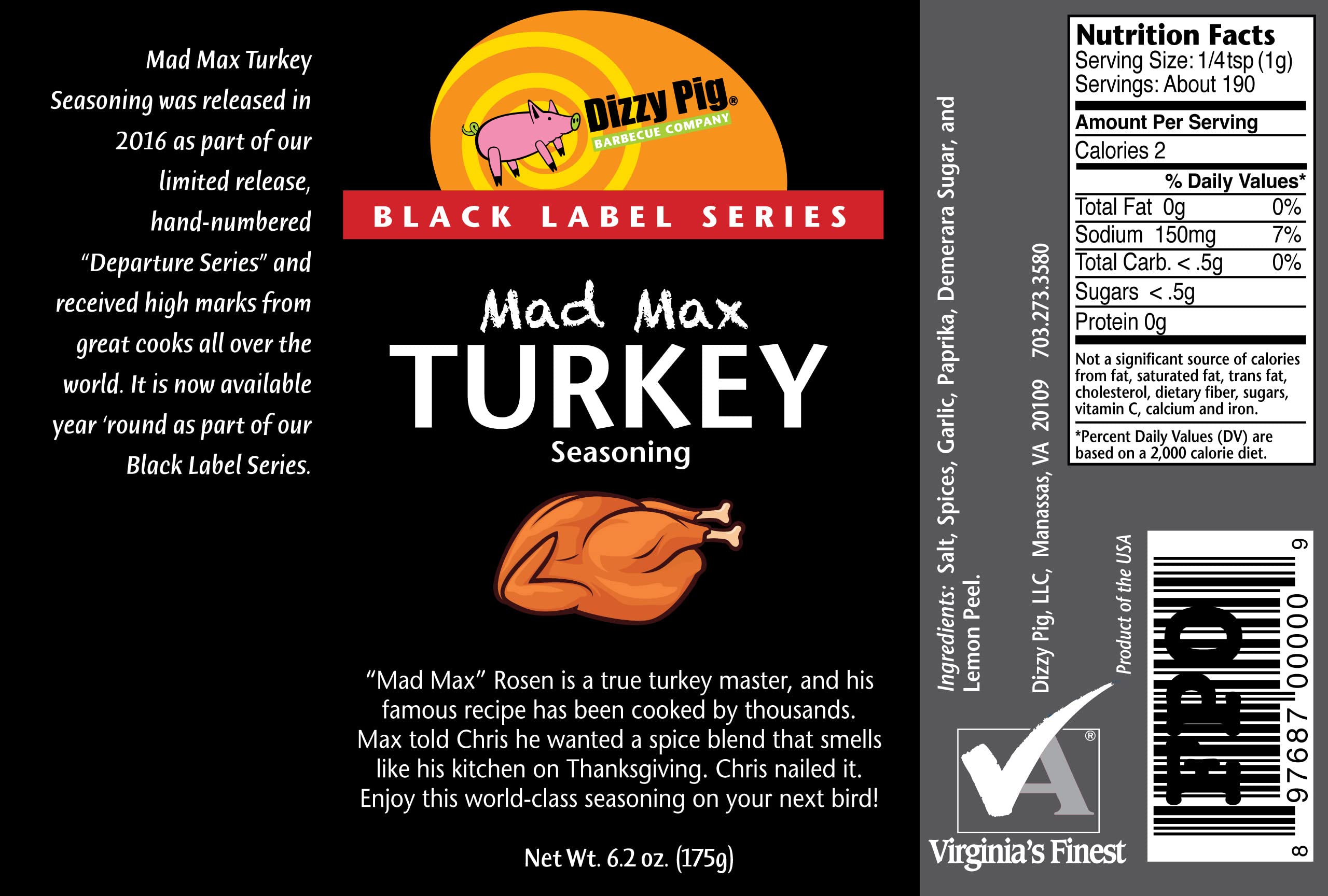 Dizzy Pig Mad Max Turkey Seasoning Rub (8oz Shaker)