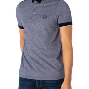 A|X ARMANI EXCHANGE mens With Stripes Polo Shirt, Navy, Medium US