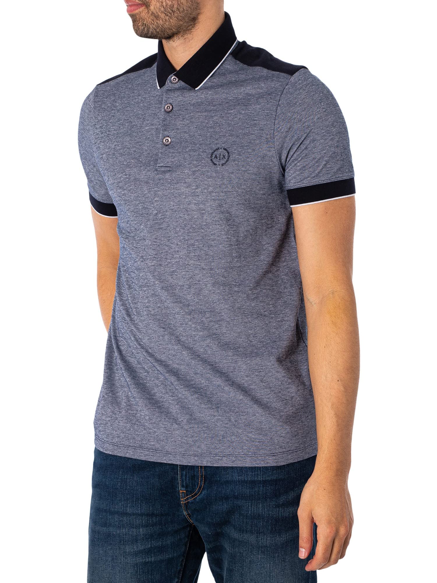 A|X ARMANI EXCHANGE mens With Stripes Polo Shirt, Navy, Medium US