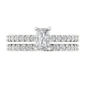 1.16 ct emerald cut clear simulated diamond 14k white gold solitaire w/accents wedding engagement bridal ring band set sz 7