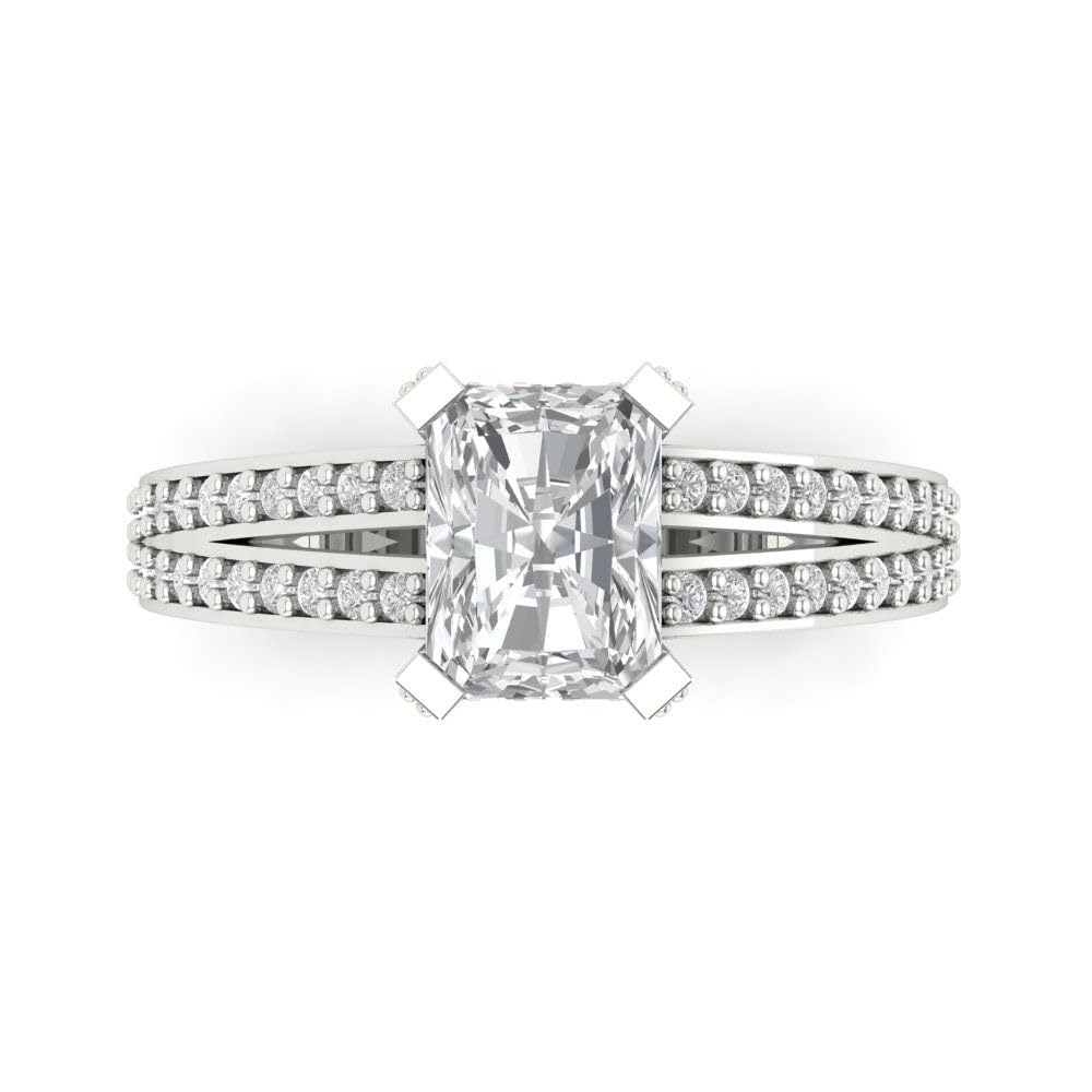 2.45 Ct Emerald Cut Clear Simulated Diamond 14K White Gold Solitaire with Accents Engagement Promise Bridal Ring Size 5.25