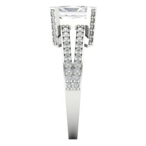 2.45 Ct Emerald Cut Clear Simulated Diamond 14K White Gold Solitaire with Accents Engagement Promise Bridal Ring Size 5.25