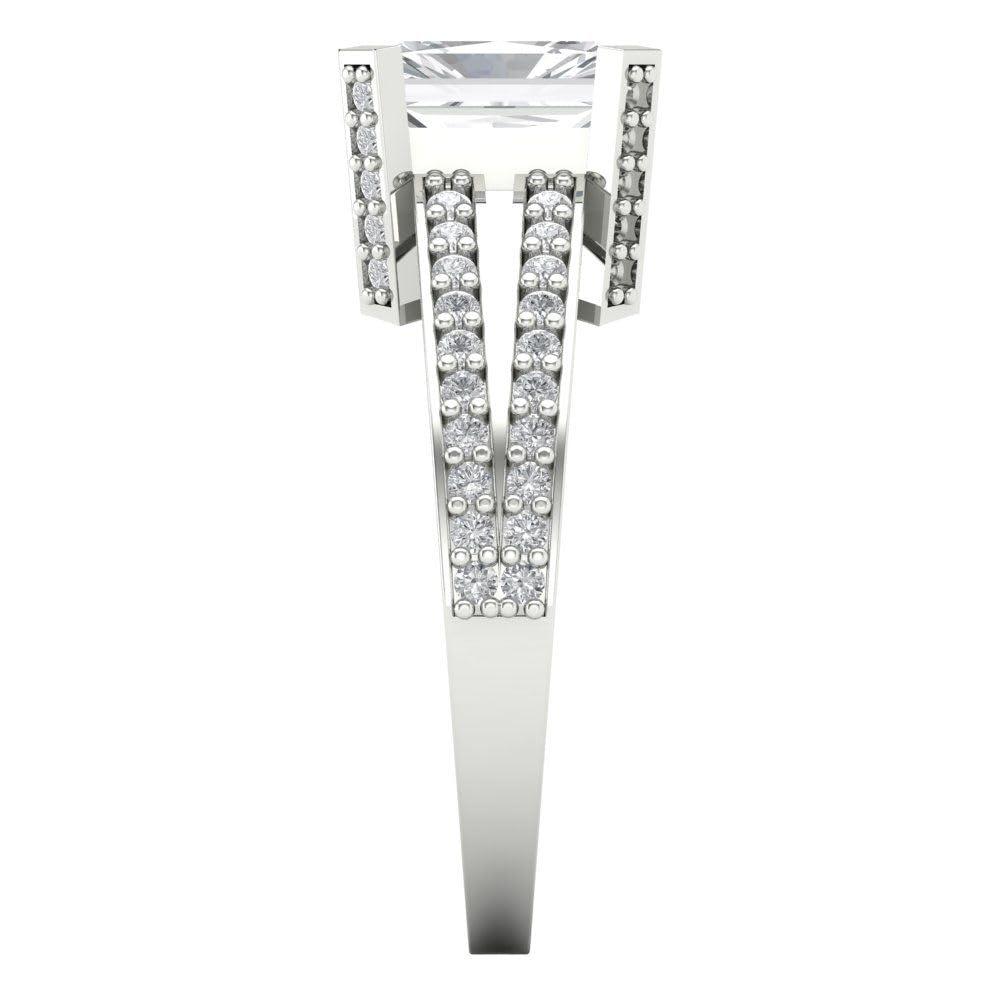 2.45 Ct Emerald Cut Clear Simulated Diamond 14K White Gold Solitaire with Accents Engagement Promise Bridal Ring Size 5.25