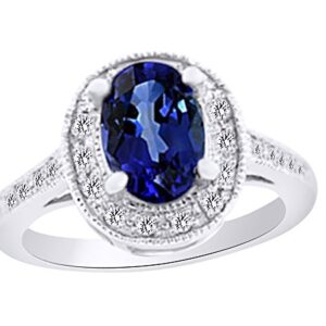 AFFY 2.6 cttw Simulated Blue Tanzanite & White Natural Diamond Engagement Wedding Ring in 14k White Gold Ring Size -4