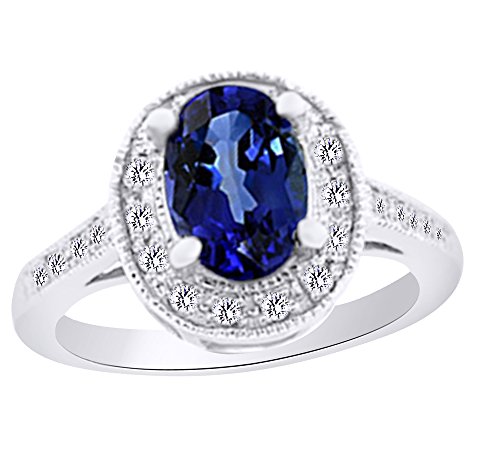 AFFY 2.6 cttw Simulated Blue Tanzanite & White Natural Diamond Engagement Wedding Ring in 14k White Gold Ring Size -4