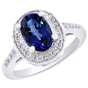 AFFY 2.6 cttw Simulated Blue Tanzanite & White Natural Diamond Engagement Wedding Ring in 14k White Gold Ring Size -4