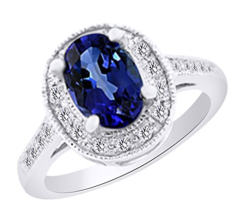 AFFY 2.6 cttw Simulated Blue Tanzanite & White Natural Diamond Engagement Wedding Ring in 14k White Gold Ring Size -4