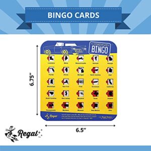 Regal Games Finger-Tip Shutter Bingo Cards with Sliding Windows - License Plate Bingo Game Set - Travel Bingo Game for Adults & Kids - Reusable, No Chips & Daubers Needed - 4 Packs - Yellow