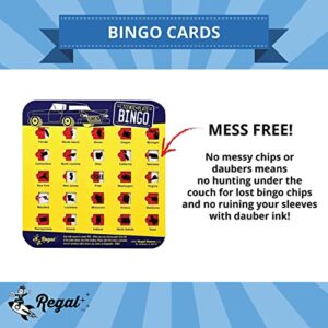 Regal Games Finger-Tip Shutter Bingo Cards with Sliding Windows - License Plate Bingo Game Set - Travel Bingo Game for Adults & Kids - Reusable, No Chips & Daubers Needed - 4 Packs - Yellow