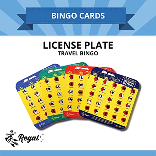 Regal Games Finger-Tip Shutter Bingo Cards with Sliding Windows - License Plate Bingo Game Set - Travel Bingo Game for Adults & Kids - Reusable, No Chips & Daubers Needed - 4 Packs - Yellow