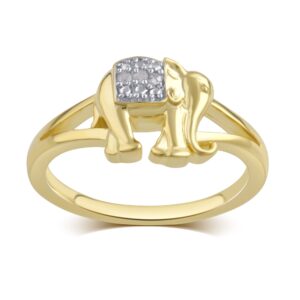 diamondmuse elephant design crafted fashion ring yellow gold plated prong set diamond accent jewelry for women girls mom