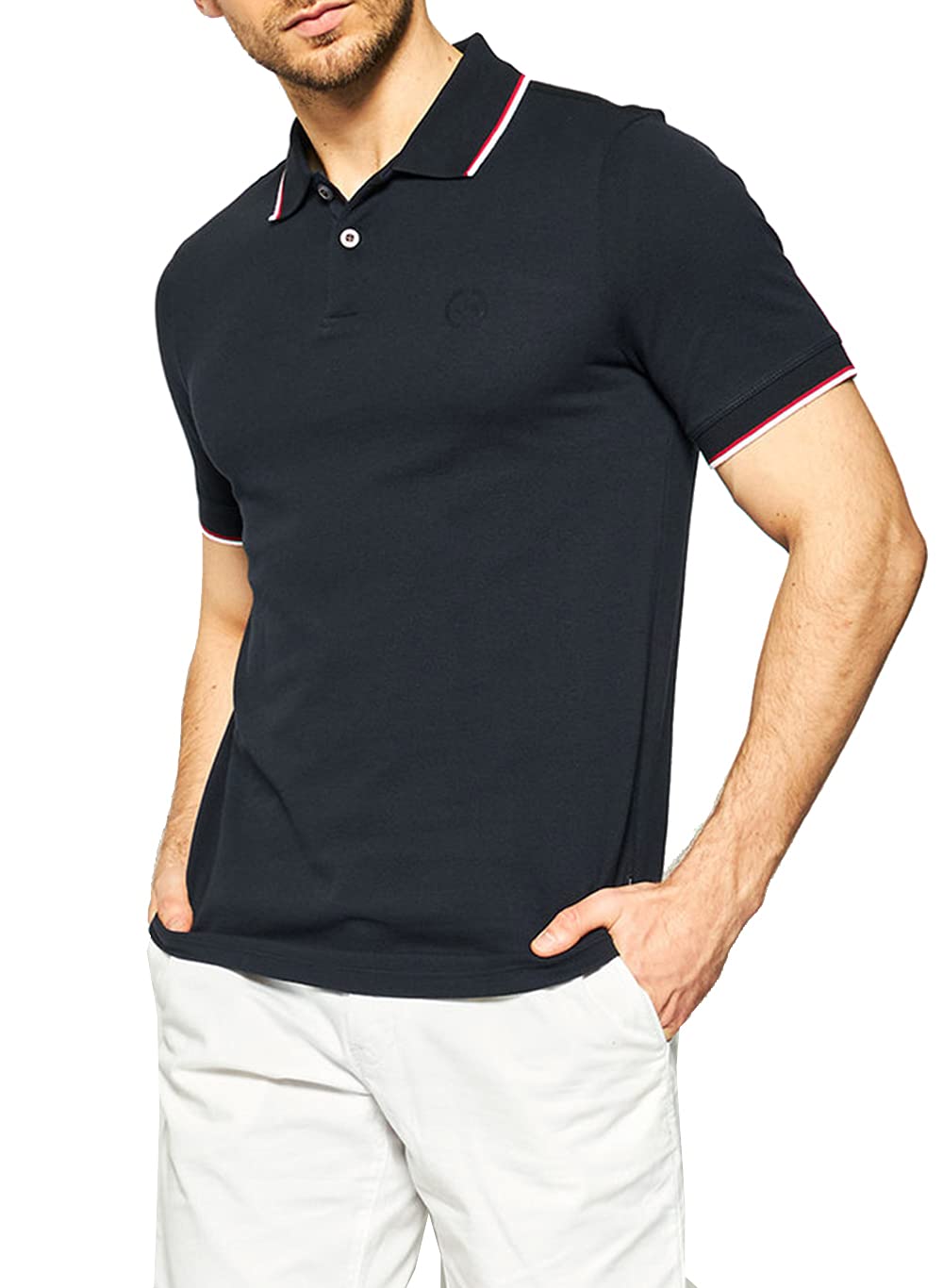 A|X ARMANI EXCHANGE mens Short Sleeve Jersey Knit Polo Shirt, Navy Blue, Medium US