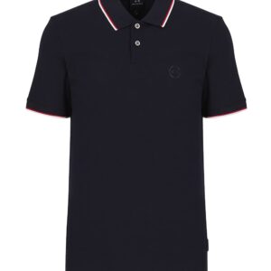 A|X ARMANI EXCHANGE mens Short Sleeve Jersey Knit Polo Shirt, Navy Blue, Medium US