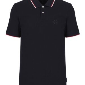 A|X ARMANI EXCHANGE mens Short Sleeve Jersey Knit Polo Shirt, Navy Blue, Medium US