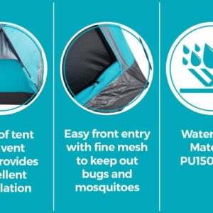 Alvantor Camping Tent Outdoor Warrior Pro Backpacking Light Weight Not Waterproof Family Tent Pop Up Instant Portable Compact Shelter Easy Set Up (PATENT PENDING), Teal, 83” x 55” x 42”H (9013)